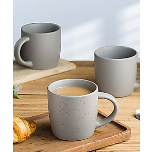 famiware Speckled Coffee Mugs Set of 4, 13oz Large Stoneware Coffee Mugs, Modern Coffee Mugs Set with handle for Tea, Latte, Cappuccino, Milk, Cocoa, Dark Grey………