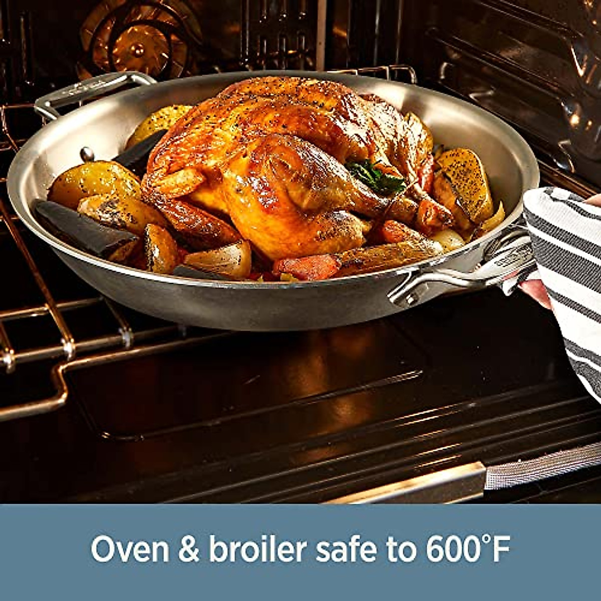 All-Clad D3 3-Ply Stainless Steel Universal Pan with Lid 3 Quart Induction Oven Broiler Safe 600F Pots and Pans, Cookware Silver