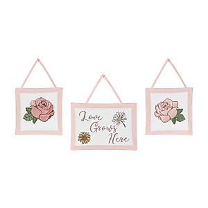 Sweet Jojo Designs Vintage Floral Boho Baby Girl Nursery Crib Bedding Set - 11 Pieces - Blush Pink, Yellow, Green and White Shabby Chic Rose Flower Farmhouse