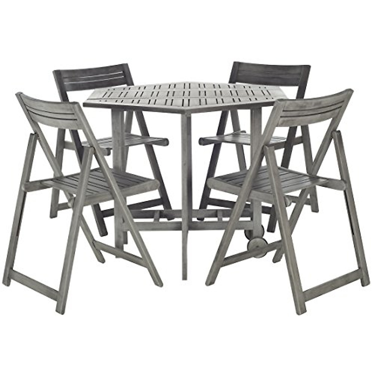 SAFAVIEH Outdoor Collection Kerman Grey Wash 5-Piece Foldable Patio Dining Set (Fully Assembled)