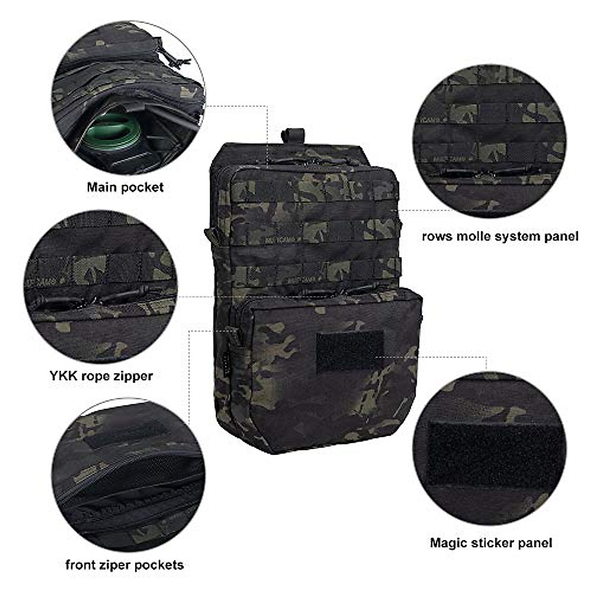 EXCELLENT ELITE SPANKER Tactical MOLLE Hydration Pack for 3L Hydration Water Bladder Molle Vest Accessory (Multicam Black)