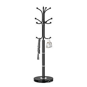 Snaikor Metal Coat Rack Freestanding, Sturdy Coat Rack Stand with Natural Marble Base, Coat Racks Tree Hats Hanger Holder Stand for Entryway, Hallway(12 Hooks)