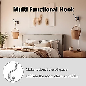 Jukzi Coat Hooks 5 Pack - Heavy Duty Wall Mounted Brushed Nickel Double Hooks for Hanging Clothes/Towels - Sturdiness Design with Better Mounting System