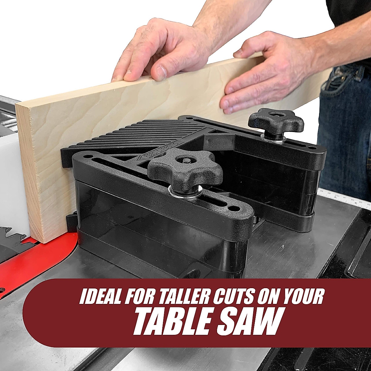 Dual Deluxe Stackable Featherboards with Riser Blocks Aluminum Miter Lock Bar and T Bolt Hardware for Track or Miter Slot Mounting Ideal for Table Saws Router Tables and Band Saws