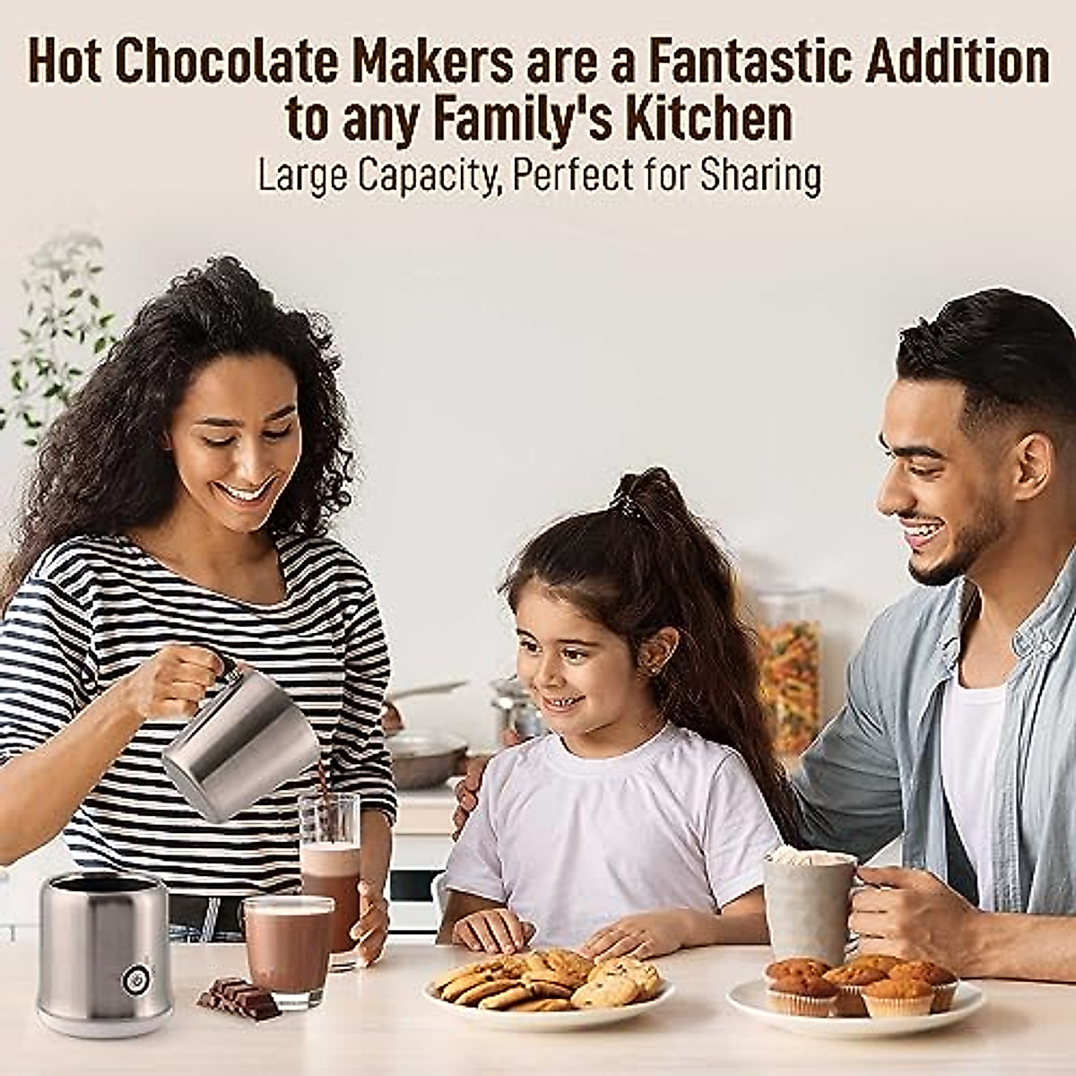 Zulay Electric Hot Chocolate Maker Machine - Powerful, Stainless Steel Hot Chocolate Machine & Hot Cocoa Maker - 4-in-1 Detachable Milk Frother Heater & Cold Foam Maker - Milk Frother Dishwasher Safe