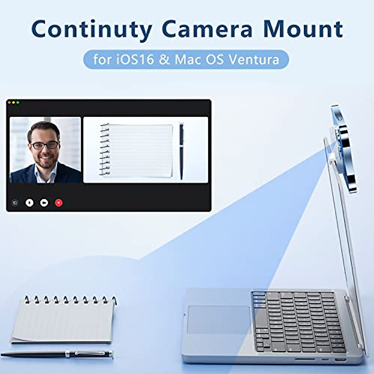 Continuity Camera Mount, Magnetic Phone Grip Ring Holder, Upgraded Phone Webcam Mount for Mac Notebooks OS Ventura Compatible with iOS 16 iPhone 12 13 14 Series