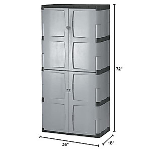 Rubbermaid Freestanding Storage Cabinet, Five Shelf with Double Doors, Lockable, Large, 690-Pound Storage Capacity, Gray, For Garage/Outdoor Storage of Garden Tools/Toys/Power Tools/Pool Accessories
