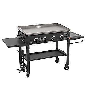 Blackstone 36" Cooking Station 4 Burner Propane Fuelled Restaurant Grade Professional 36 Inch Outdoor Flat Top Gas Griddle with Built in Cutting Board, Garbage Holder and Side Shelf (1825), Black