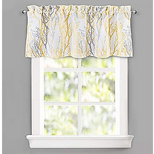 DriftAway Tree Branch Abstract Ink Printing Lined Thermal Insulated Window Curtain Valance Rod Pocket 52 Inch by 18 Inch Plus 2 Inch Header Yellow