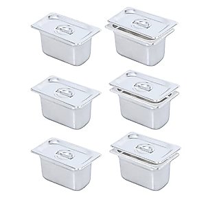 BIEAMA 6-Pack Hotel Pans with Lid, 1/9 Size 2.6" Deep, NSF, Catering Food Pan, Commercial Stainless Steel Pan with Cover
