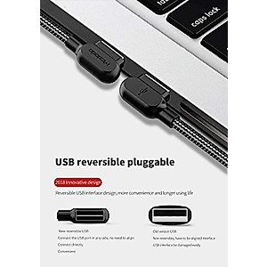 Type C USB 90 Degree Right Angle Elbow Design Game LED Strong Nylon Braided Sync Charge USB Data 6FT Cable Compatible Samsung Galaxy S20 S10 S9 S8 Plus Note 10 Google Pixel and More (3 Pack,6FT)