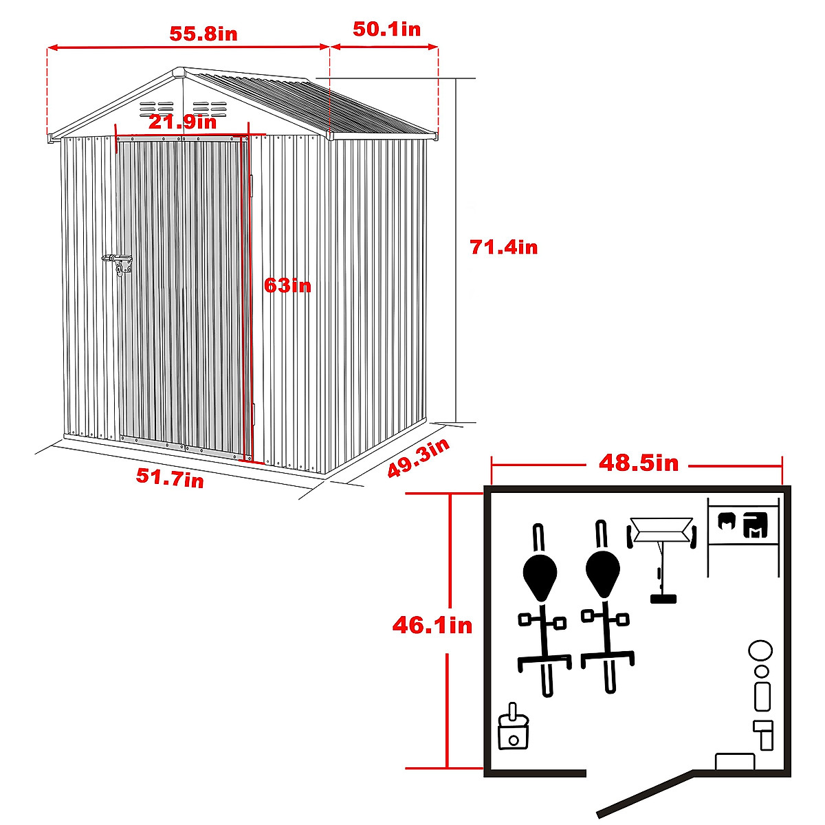 Yardenaler 4x4 FT Metal Outdoor Storage Shed, Garden Tool Shed Kit with Doors & Lock, Waterproof Patio Utility Tool Shed for Backyard and Garden, Gray