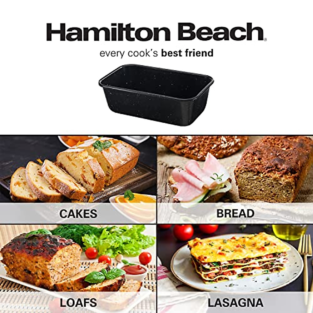 Hamilton Beach Carbon Steel Loaf Pan Black Nonstick with Marble Coating and Painting, Bakeware, Professional Baking, Bread Pan, Meatloaf, Cake, Easy Grips Handles, Brownies, Multipurpose Cookware