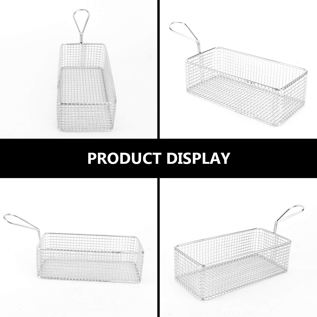 YARDWE Snack Serving Round Serving Tray Frying Basket for Pot Deep Fryer Basket Turkey Fryer Basket Food Tray French Fries Basket Stainless Steel Fry Basket Frying Pan Rectangle