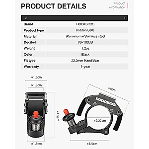 ROCKBROS Bike Bells Hidden MTB Bells Bicycle Bells for 22.2mm Handlebars, More Than 100dB, Clear & Long Sound Ringer, Mountain Bike, Scooter, Youth Bike