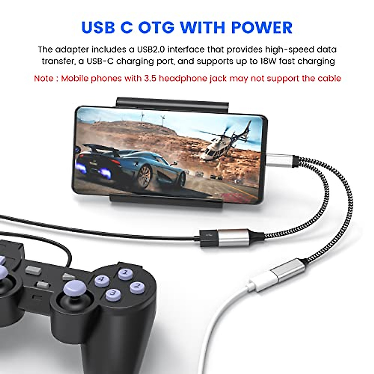 USB C OTG USB C Splitter USB C to USB Adapter with 18W PD Charging Compatible for Samsung GalaxyS22 Note10 Switch Google Chromecast with Google TV 2020 Pi-KVM 3D Printer Octo4a LGG8 Google Pixel4 XL