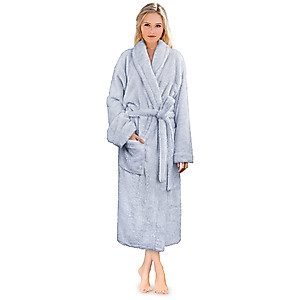 PAVILIA Premium Womens Plush Soft Robe Fluffy, Warm, Fleece Sherpa Shaggy Bathrobe (S/M, Light Blue)