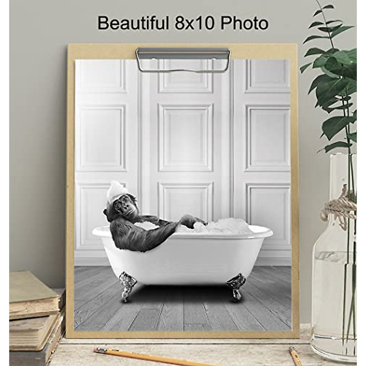 Funny Bathroom Decor for Men, Women - Cute Modern Bathroom Accessories - Bathroom Pictures - Bath Wall Decor - Monkey Chimp Wall Art - Cool Unique Bathroom Sign - Powder Room - Guest Bathroom Poster