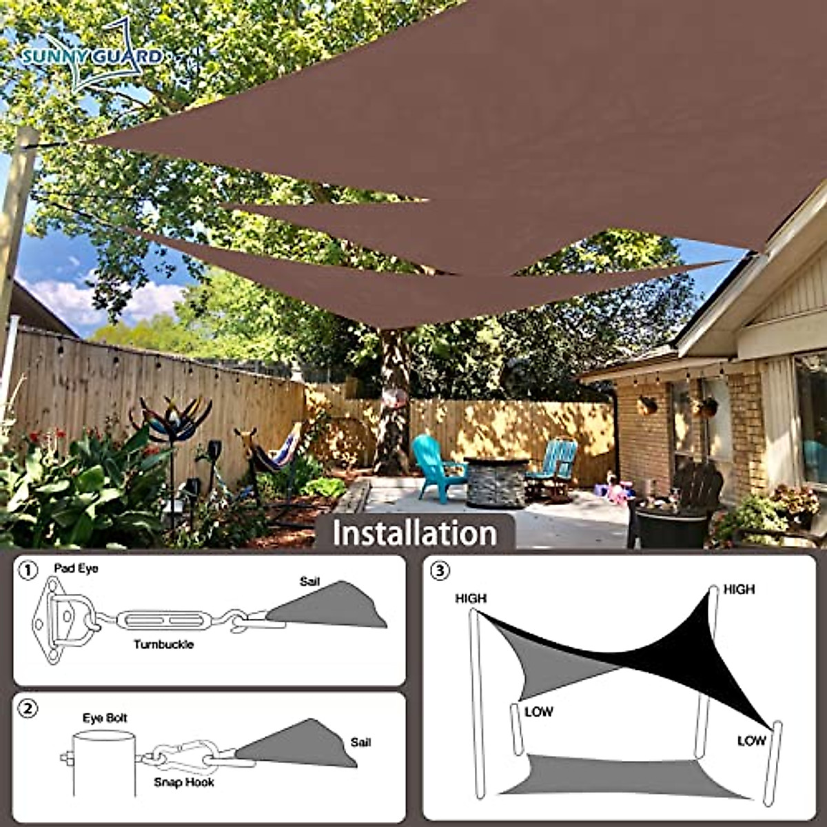SUNNY GUARD Sun Shade Sail 6.5' x 10'Rectangle Brown UV Block Sunshade for Backyard Yard Deck Patio Garden Outdoor Activities and Facility