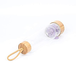 AITELEI Bamboo Wellness Crystal Elixir Infused Gem Water Bottle, Natural Gemstone Crystal Water Bottle Quartz Gravel Gemstone Healing Glass, Energy Elixir Water Bottle 400ML