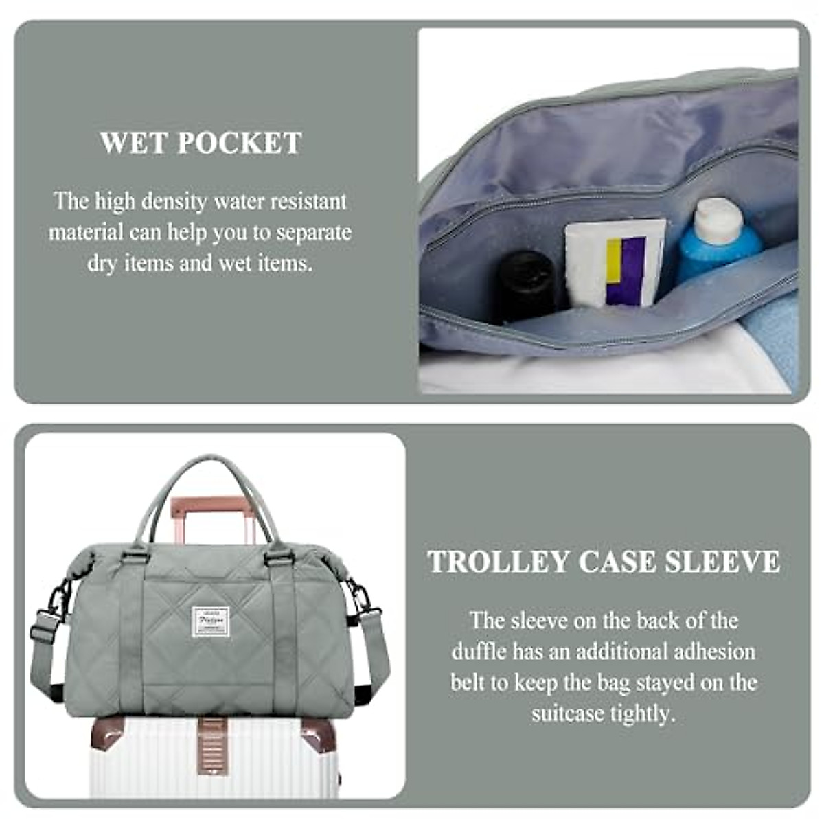 Weekender Bags for Women Travel, Overnight Travel Duffel Bag with Wet Pocket and Separate Toiletry Bag, Airplane Personal Item Travel Bag, Travel Tote Bag Carry On Bags,Gym Bag