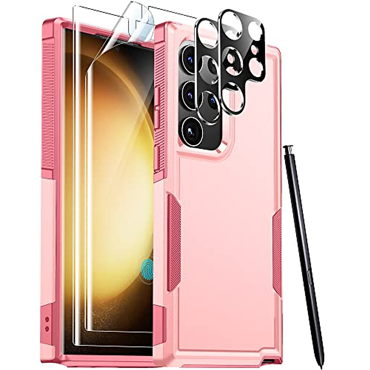 Red2Fire for Samsung Galaxy S23 Ultra Case, [Military Grade Shockproof] with 2Pack [Soft Screen Protector + Camera Protector] Heavy Duty Full Body Protection Phone Case for S23 Ultra Case 5G, Pink