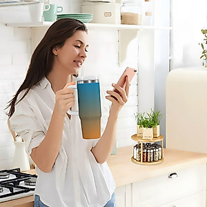 MCHIVER Blue Orange Gradient 30 oz Tumbler with Handle and Straw Stainless Steel Vacuum Water Bottle Leak-proof Travel Coffee Mug Thermos Water Bottle for Office Car Home