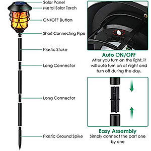 TomCare Solar Lights Metal Flickering Flame Solar Torches Lights Waterproof Outdoor Heavy Duty Lighting Solar Pathway Lights Landscape Lighting Dusk to Dawn Auto On/Off for Garden Patio Yard, 4 Pack