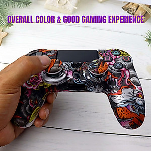 Skin for Ps4 Controller, Anti-Slip Silicone Shell Cover Case with 2pcs Thumb Grip Caps for PS4/ Slim/Pro Dualshock 4 Controller Wireless Gamepad (Lion Dance)
