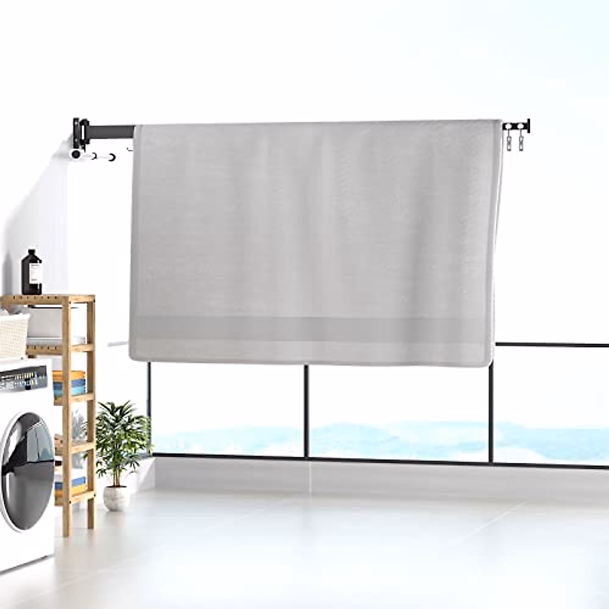 LQQBOX Tri-Fold Wall Mounted Clothes Drying Rack, Laundry Drying Rack, Space Saver Clothes Rack, Easy to Install, Retractable Foldable Design for Your Family (White)