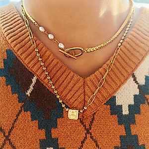 DASIQI Gold Necklace Stainless Steel Square Dice Beads Splicing Chains Fashion Jewelry for Women 20 inch