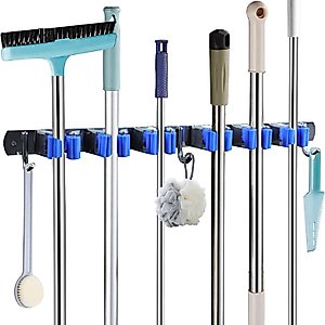 Broom Holder Mop Hanger Wall Mount, Broom Organizer Storage Tool Racks, Mop and Broom Holder, Wall Mounted Organizer with 6 Slots & 3 Hooks, Wall Mounted Garden Tool Rack Organizer for Home Garage