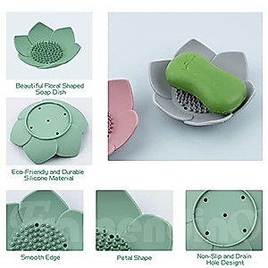 Framendino, 4 Pack Lotus Flowers Soap Dish Silicon Flexible Non-Slip Floral Soap Trays with Drain for Bathroom Shower