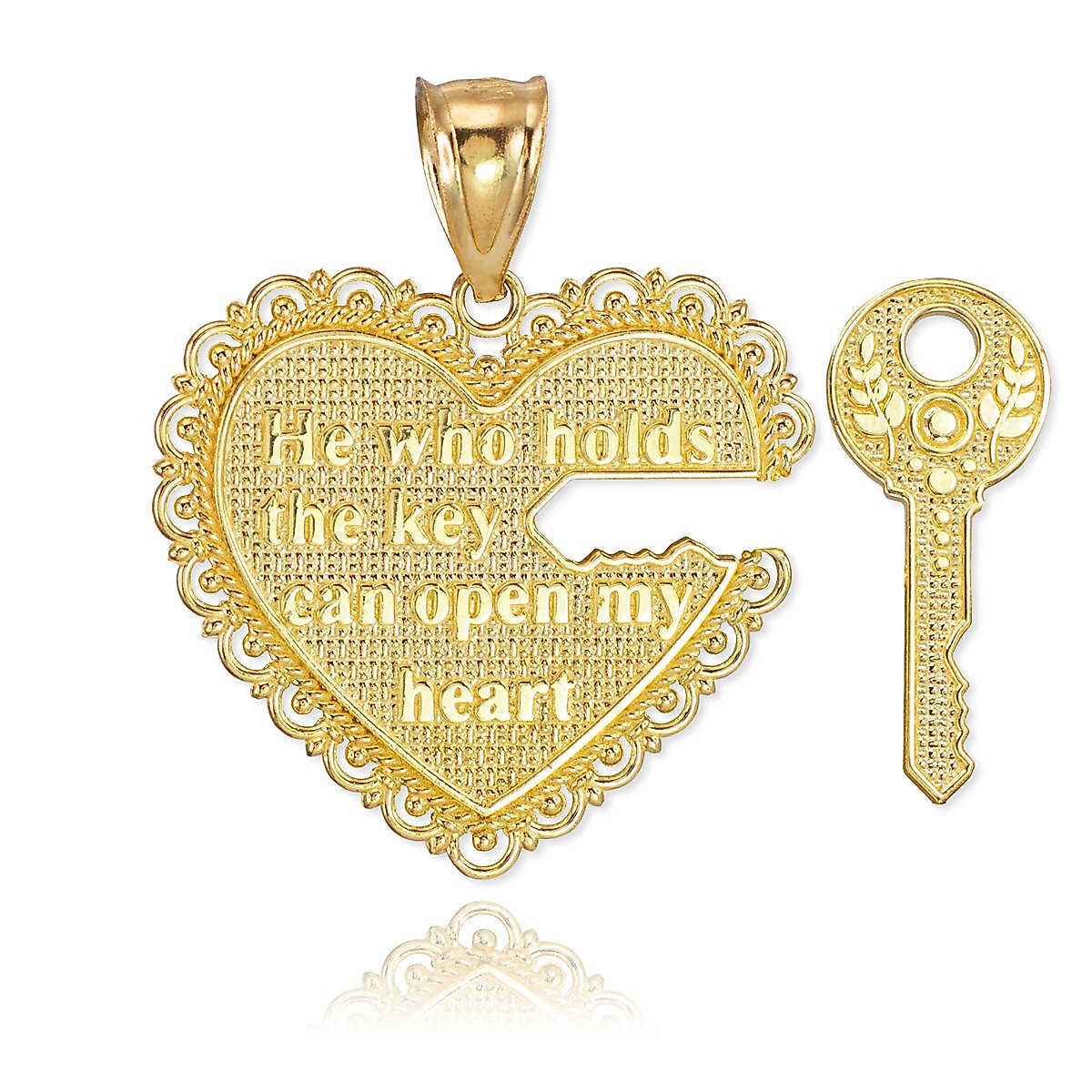 10k Yellow Gold Textured Charm Key of my Heart Charm 2-Piece Pendant Set