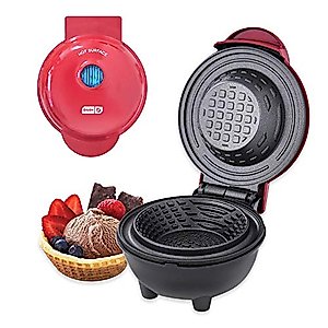 Dash Mini Waffle Bowl Maker for Breakfast, Burrito Bowls, Ice Cream and Other Sweet Deserts, Recipe Guide Included - Red
