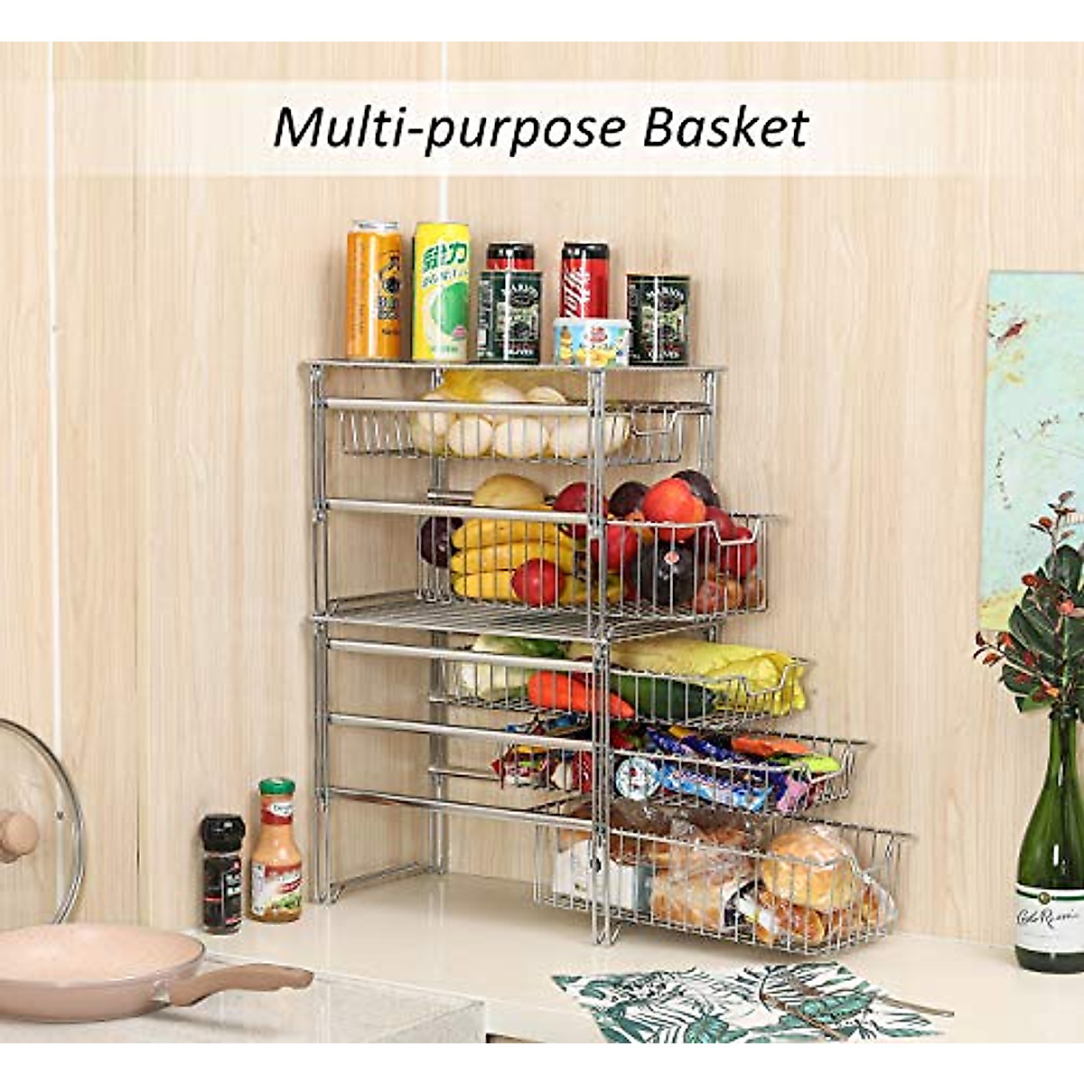 TQVAI 3 Tier Under Sink Organizer Sliding Pull Out Shelves, Stackable Kitchen Cabinet Organizer with Drawer,