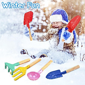 UMUACCAN 6 Piece Kids Beach Tools,Children Beach Sand Toys, Made of Metal with Sturdy Wooden Handle,Safe Beach Gardening Set,Spoon, Fork, Trowel, Rake & Shovel, Gifts for Kids