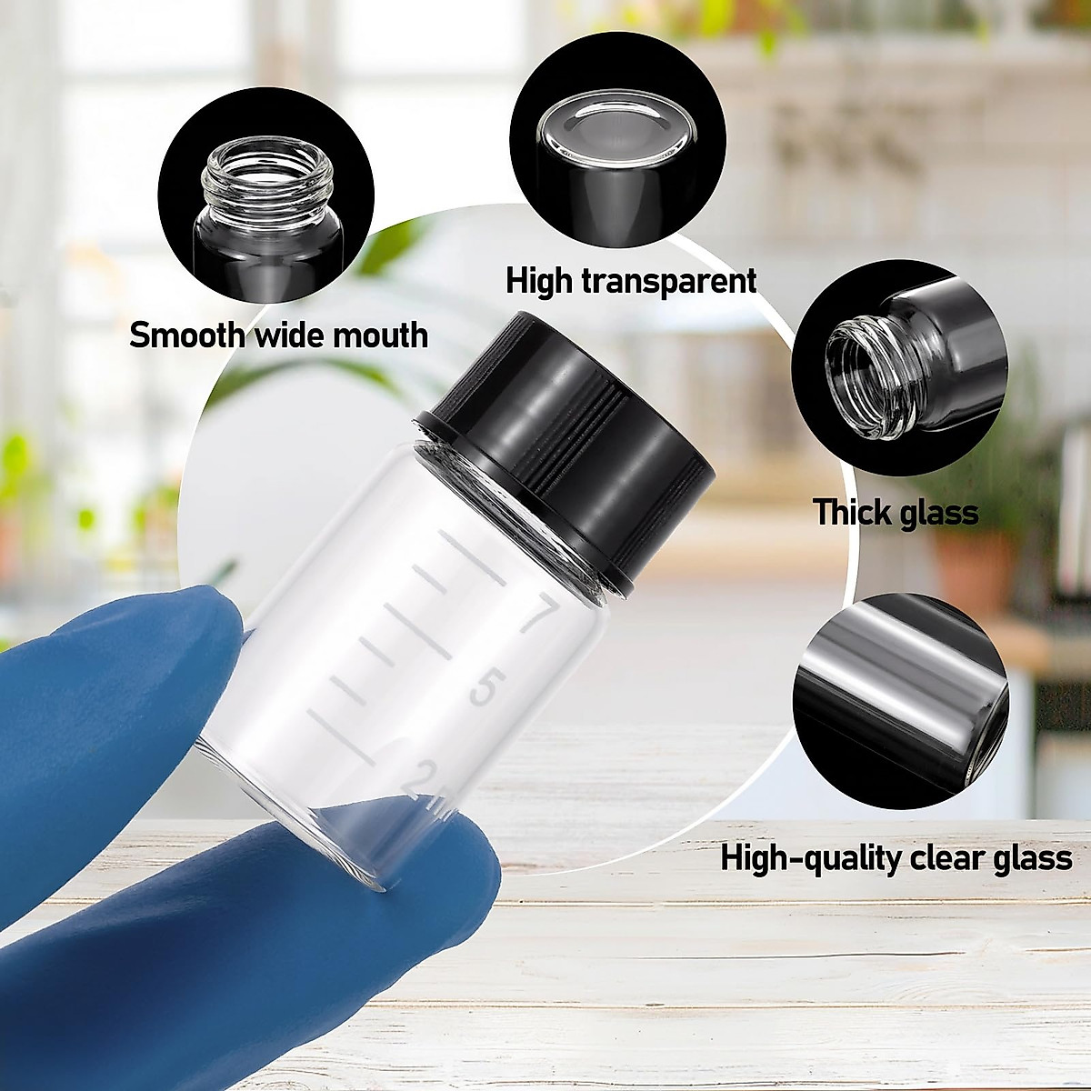 Njvial 24Pcs 7ml Small Glass Vials with Lids Lab Sample Vials Empty Refillable Perfume Travel Mini Glass Bottles with Screw Caps for Essential Oils(12Pcs Bottles with Graduated Measuring Scale)