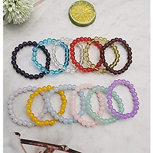 SAMOCO 24Pcs 8mm Beaded Stretch Bracelet Handmade Round Glass Bracelet for Women Multicolor Matte Beads Elastic Bracelet