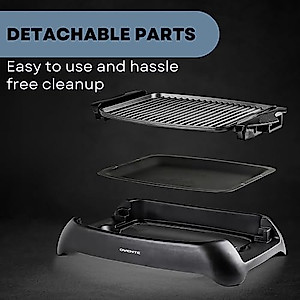 OVENTE Indoor Electric BBQ Grill with Non-stick Grilling Plate, Adjustable Temperature Control, Easy to Clean Cooking Surface and Removable Drip Tray, Perfect for Small House Party, Black GD1632NLB