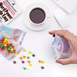 Malastar 3x4 inch 100PCS Resealable Smell Proof Bags,Holographic Packaging Bags,Foil Pouch Baggies Clear Small Mylar Ziplock Bag for Jewelry,Candy,Food Storage,Party Favor