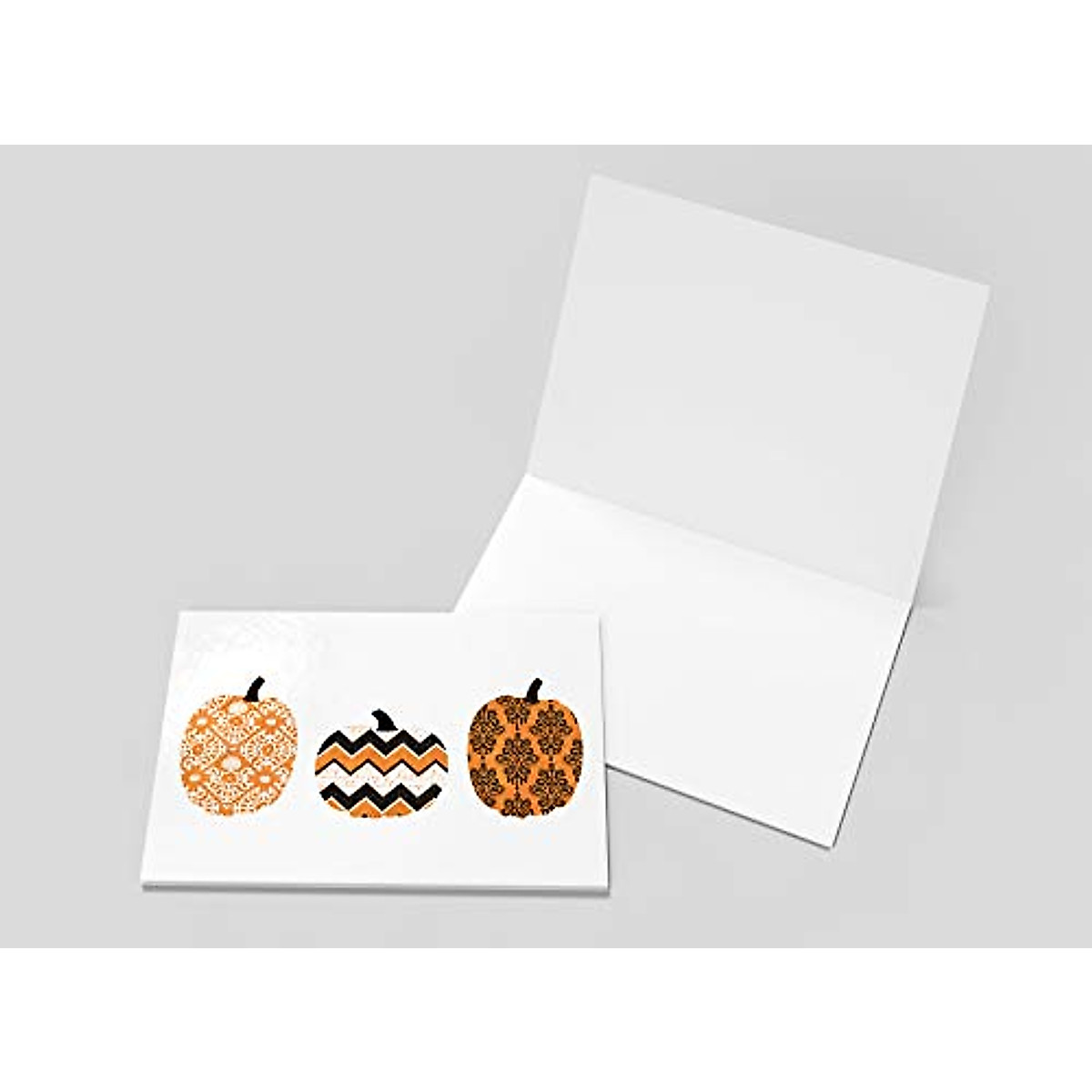 Note Card Cafe Halloween Cards with Tangerine Zest Envelopes | 24 Pack | Patterned Pumpkins Vertical Design | Blank Inside, Glossy Finish | Greeting, Fall, Bulk