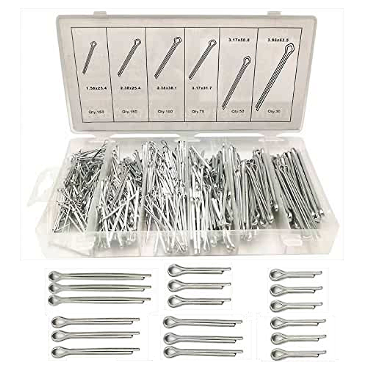 Boatsea 555Pcs Cotter Pin Clip Assortment Pin Clip Key Fastener Fitting Kit, Heavy Duty Zinc Plated Split Pin Fastener Clip Straight Hairpin, Cotter Pins Perfect for Automotive Mechanics Small Engine