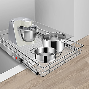 Fineera Pull Out Cabinet Drawer Organizer Sliding Drawer Storage Heavy Duty Slide Out Pantry Shelves for Home and Kitchen, 14'' W x 21'' D, Requires at Least 15-1/4'' Cabinet Opening