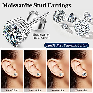 Tunzug Moissanite Stud Earrings DF Color Brilliant Round Cut Lab-Made Moissanite Earrings 18K Gold Plated 925 Sterling Silver Friction Base Stud Earrings for Men Women