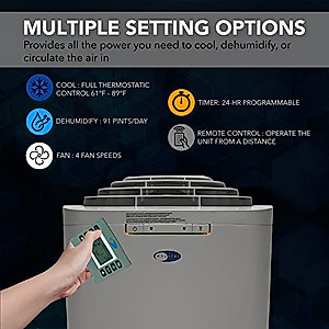Whynter ARC-131GD 13,000 BTU (6,345 BTU SACC) Dual Hose Cooling Portable Air Conditioner, Dehumidifier, and Fan plus Storage bag for, up to 420 sq ft in Grey