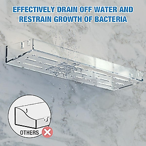 NiHome Clear Acrylic Shower Shelves 2-Pack, Stick On Shower Shelf with Hooks & Mounting Accessories, Clear Shower Caddy, Self Adhesive Shower Shelves for Bathroom, Kitchen, Bedroom - Superior Drainage