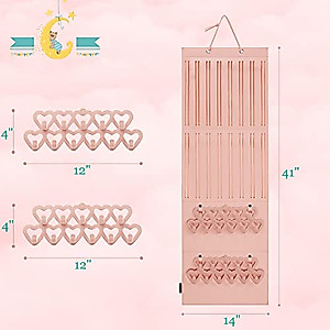 HUHYNN Bow Holder for Girls Hair Bows with Heart-Shape Hangers, Baby Girls Headband Organizer, Wall Hanging Headband and Hair Bow Holder Organizer (Pink)