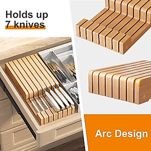 In-Drawer Bamboo knife block,Drawer Knife Storage Steak Knife Holder Without Knives,Holds up to 7 Knives(Not Include)