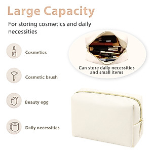 GFU Makeup Bag, Travel Cosmetic Bag for Women, Large Capacity Travel Toiletry Bag Waterproof PU Leather, Multifunctional Cosmetic Pouch for Girls, Women and Moms Gifts, Beige White